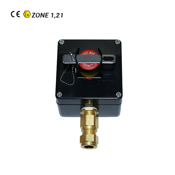 ATEX GRP Emergency Stop With Protection Hood – Armoured Cable – Inpratex